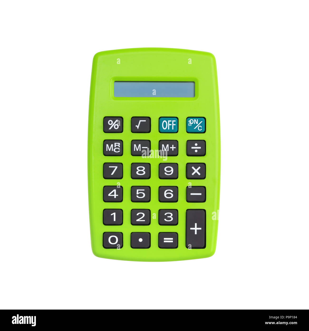 Green calculator isolated on white background with clipping path Stock ...