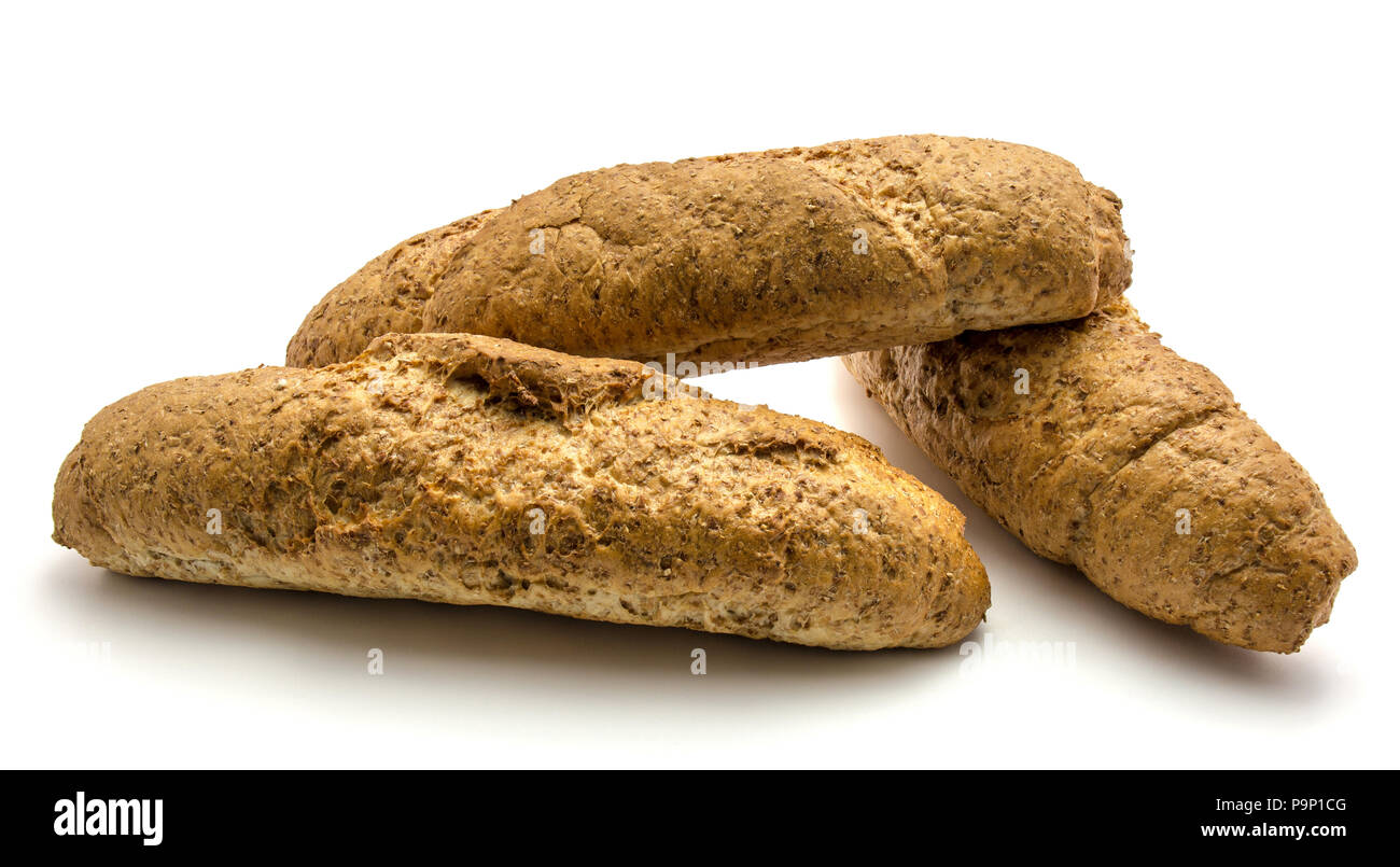 Three bagels of wheat bran bread isolated on white background Stock ...
