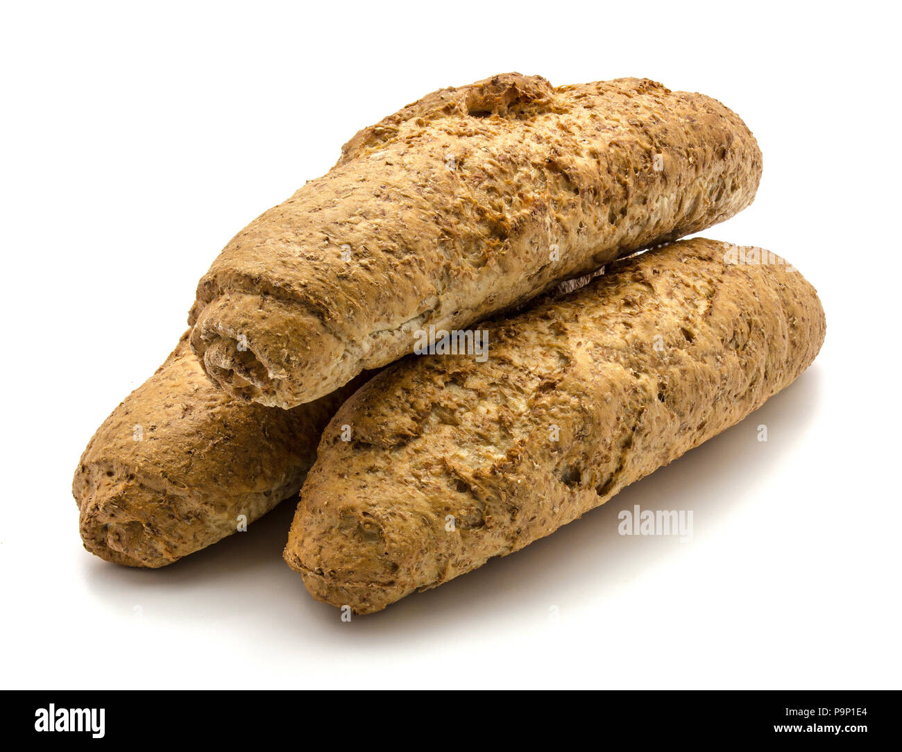 Three bagels of wheat bran bread isolated on white background Stock ...