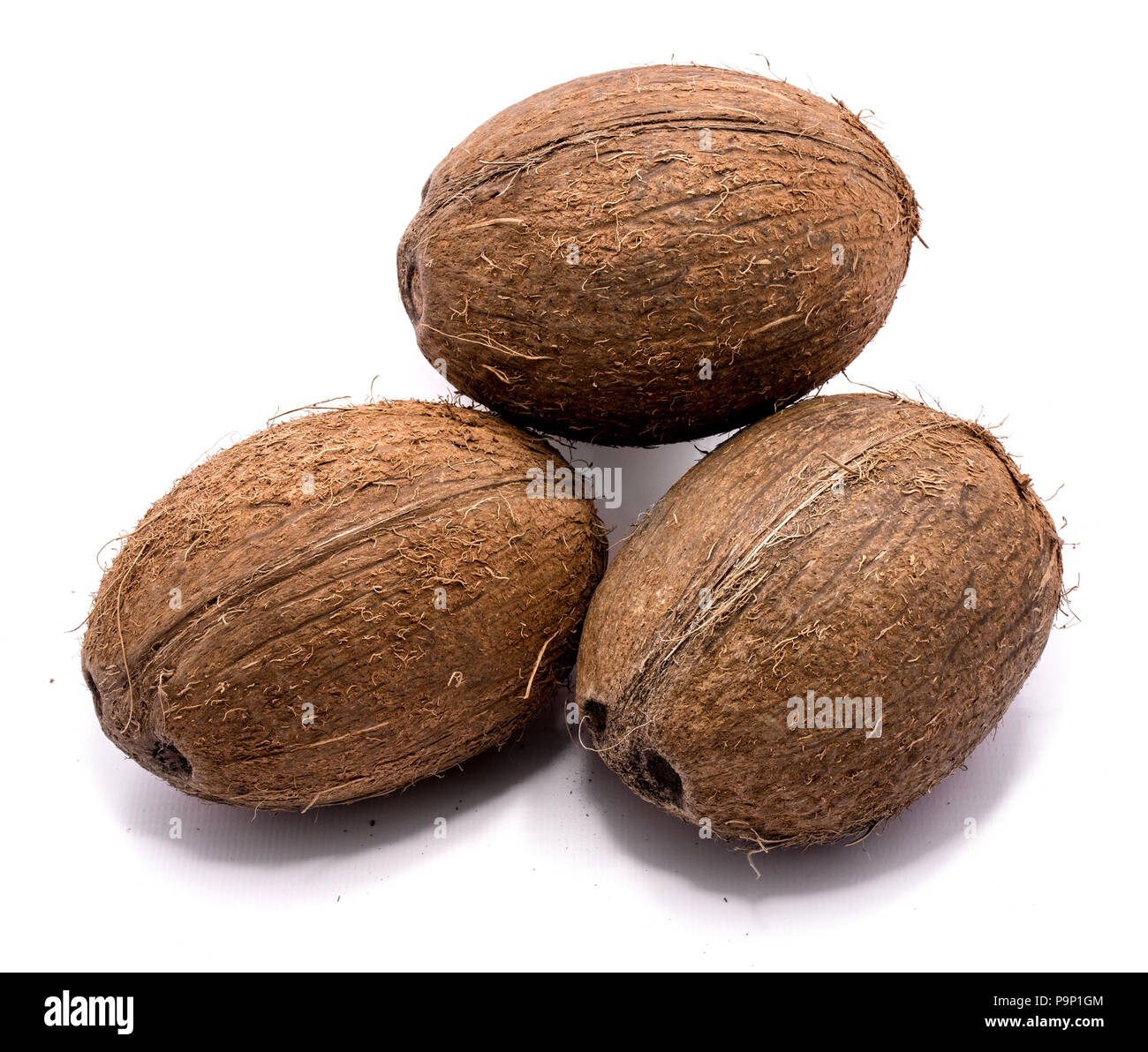 Three whole coconuts isolated on white background Stock Photo - Alamy