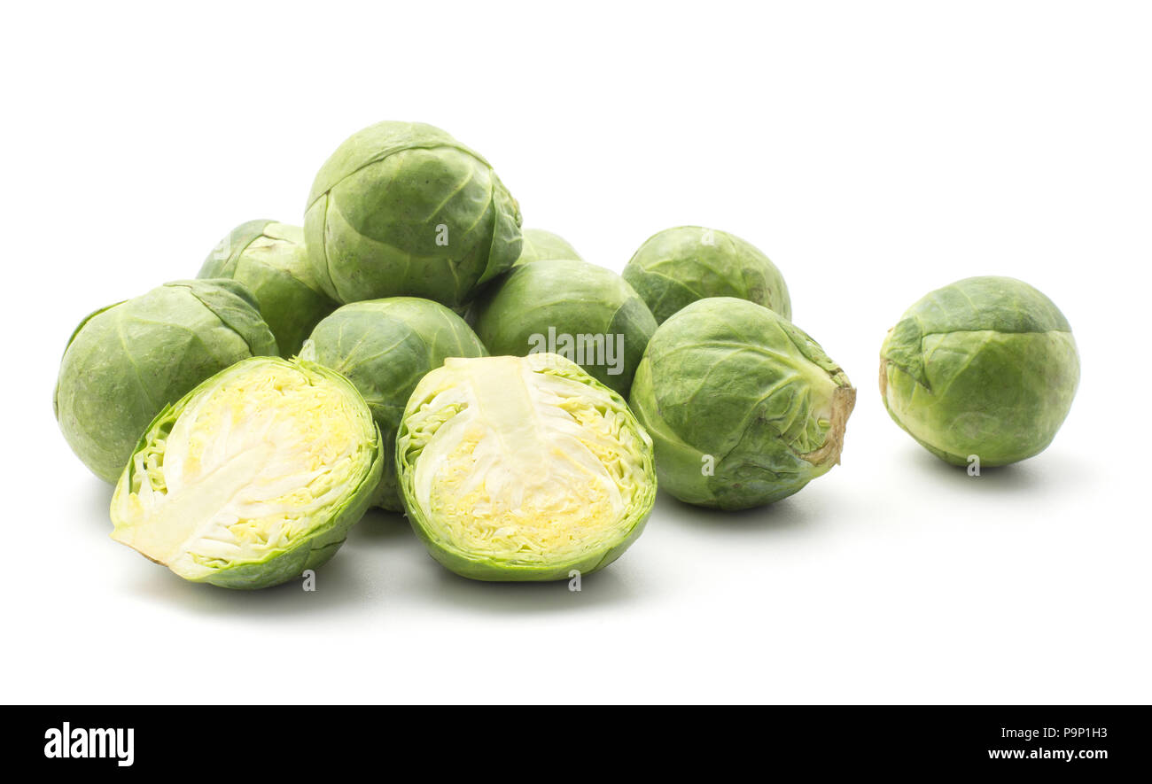Raw Brussels sprout stack isolated on white background a lot of heads ...