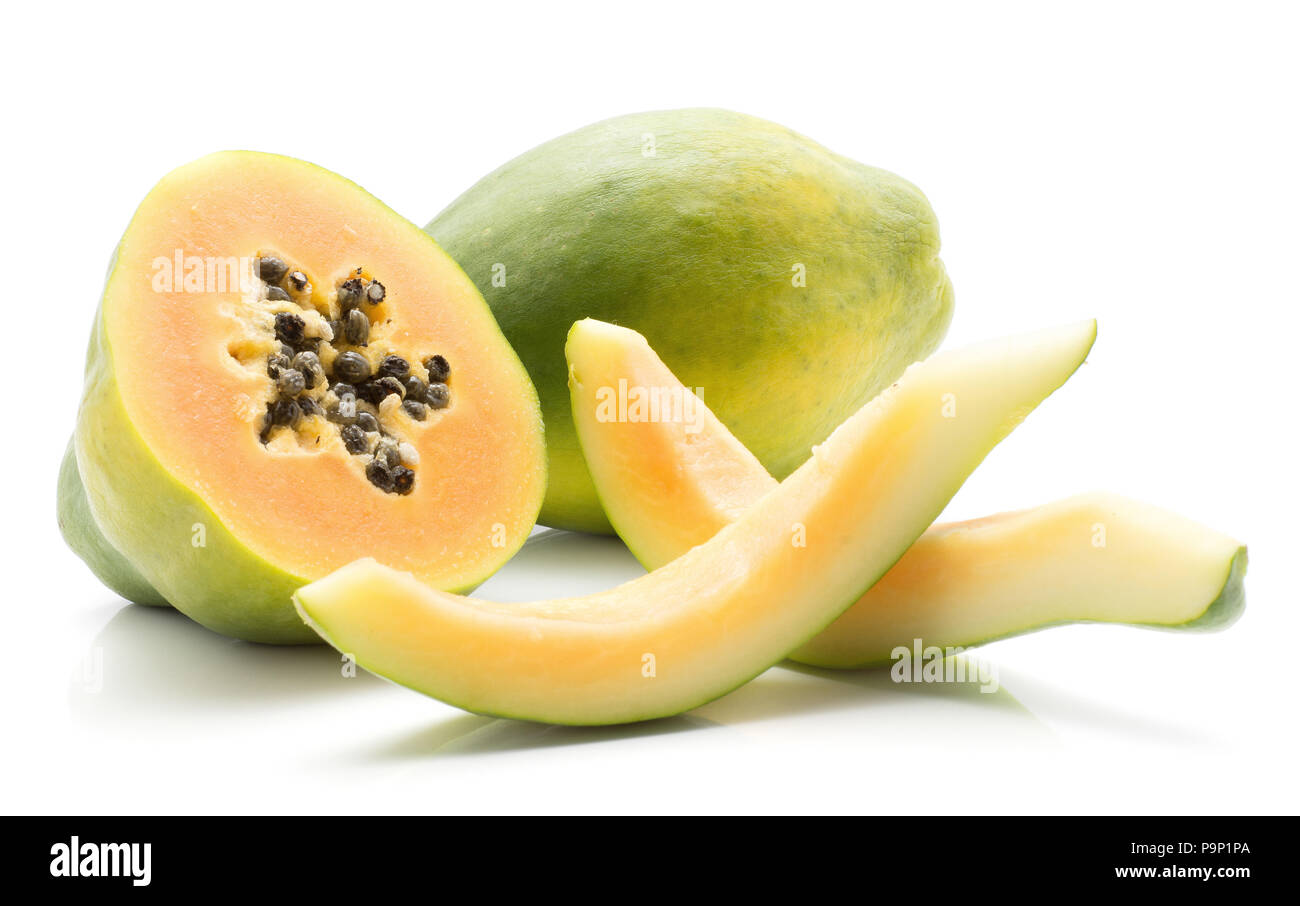 Green papaya (pawpaw, papaw) one whole one half and two slices without ...