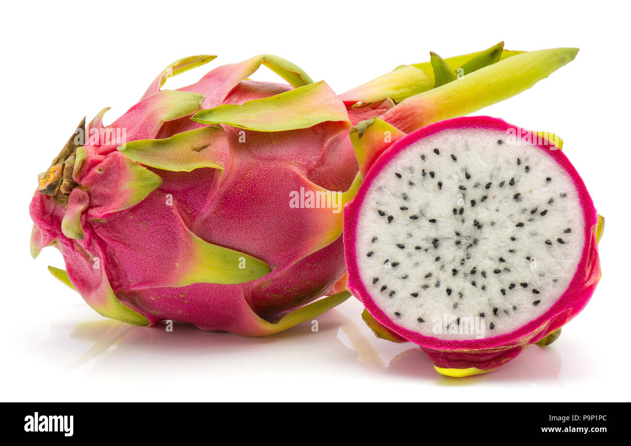 Dragon fruit (Pitaya, Pitahaya) one whole and cross section half ...