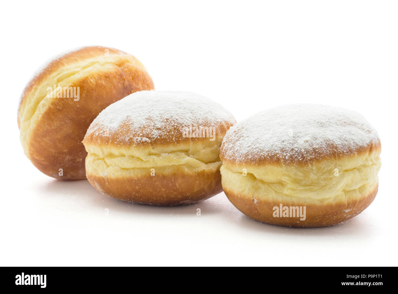 Three traditional doughnut (Sufganiyah) isolated on white background ...