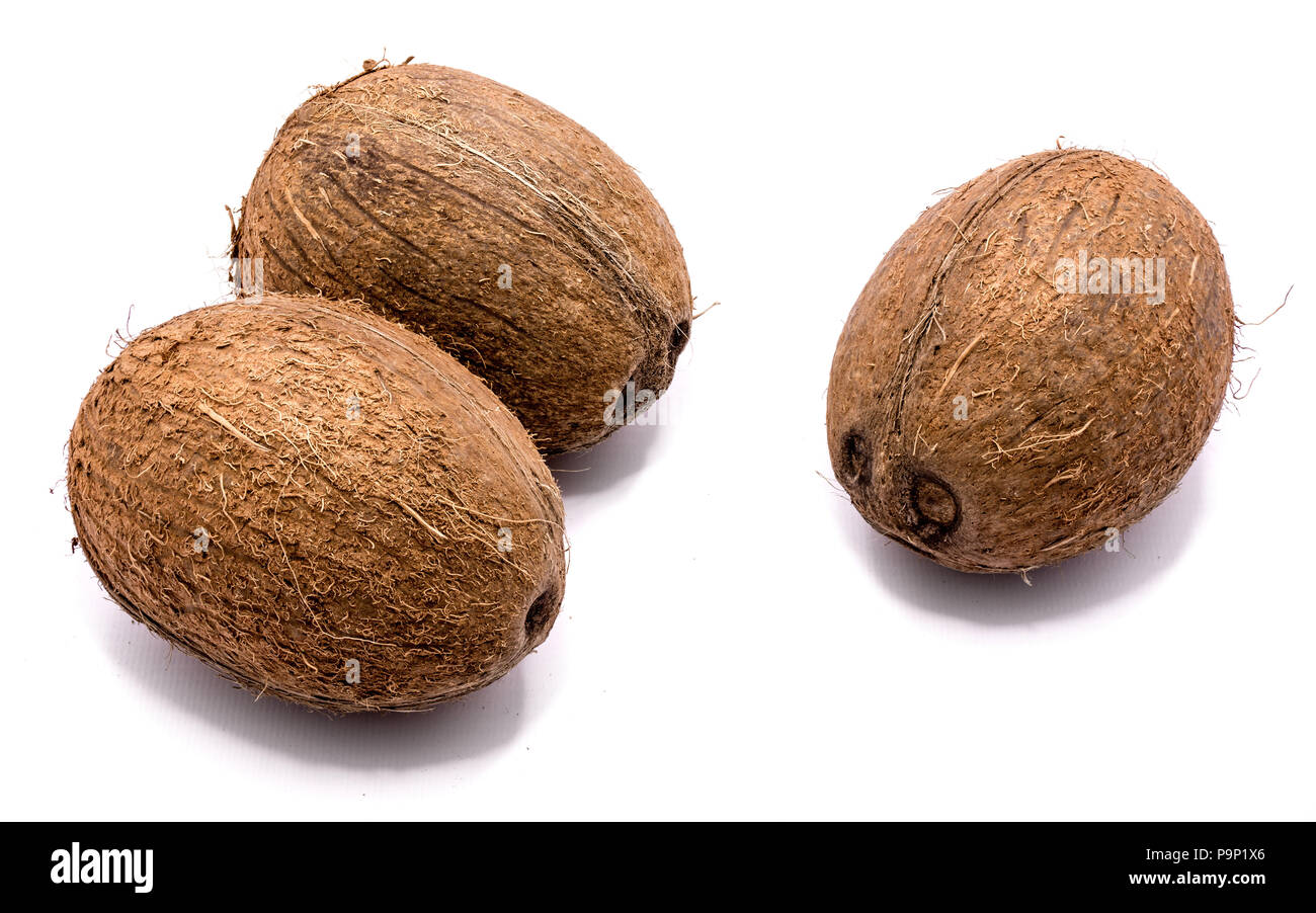 Three whole coconuts isolated on white background Stock Photo - Alamy