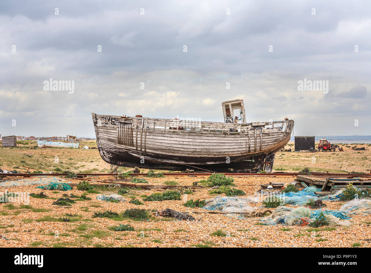 Wrecked boat on a beach hi-res stock photography and images - Alamy
