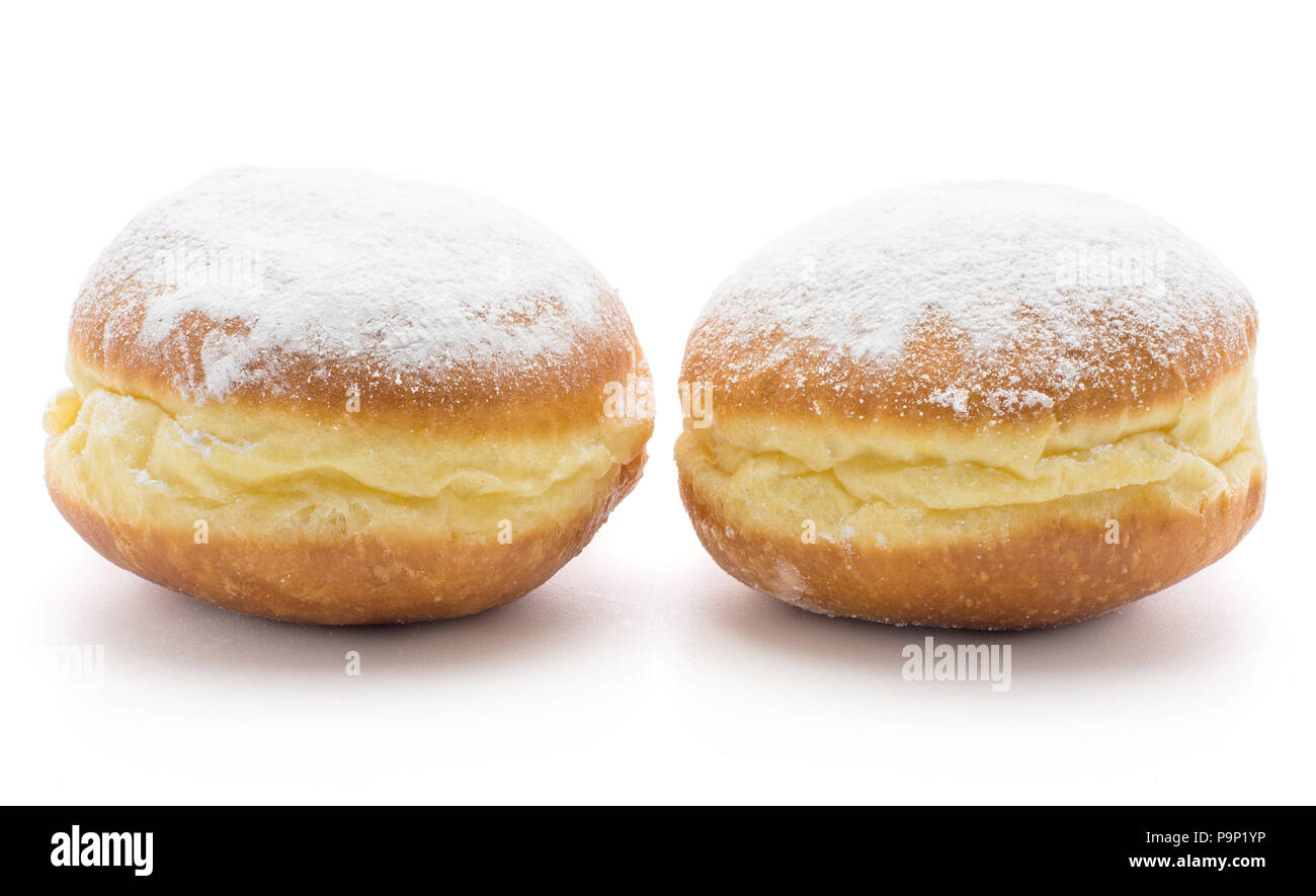 Traditional doughnuts (Sufganiyah) isolated on white background two ...