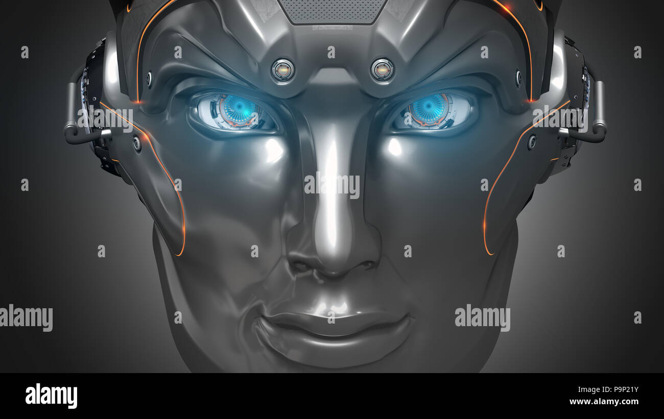 Robot eyes closeup details. Cybernetic futuristic conceptual design. 3d ...