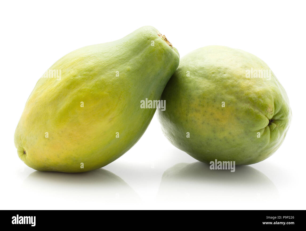Pair green papaya (pawpaw, papaw) isolated on white background Stock ...