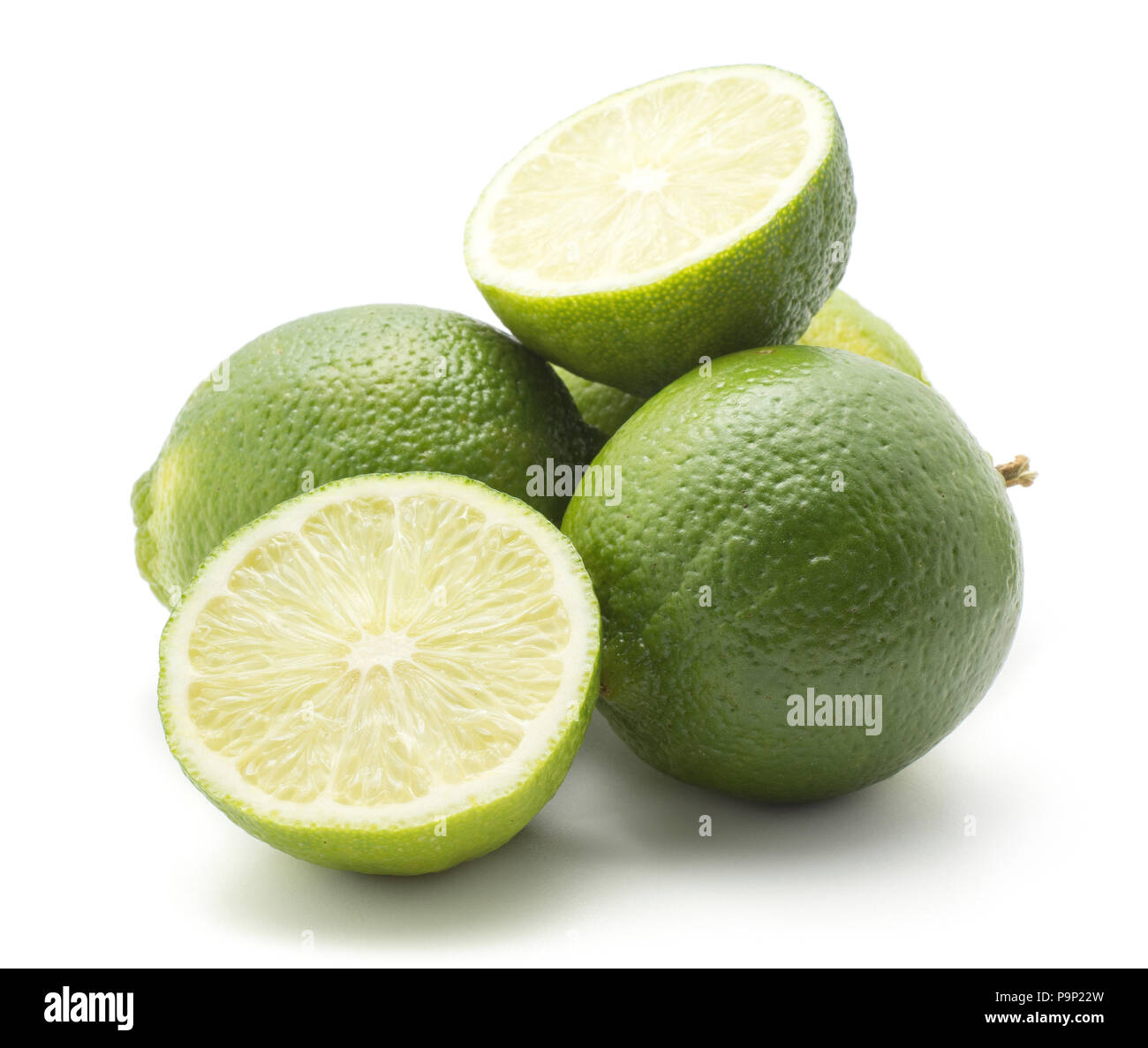 Limes stack three whole two halves isolated on white background Stock ...