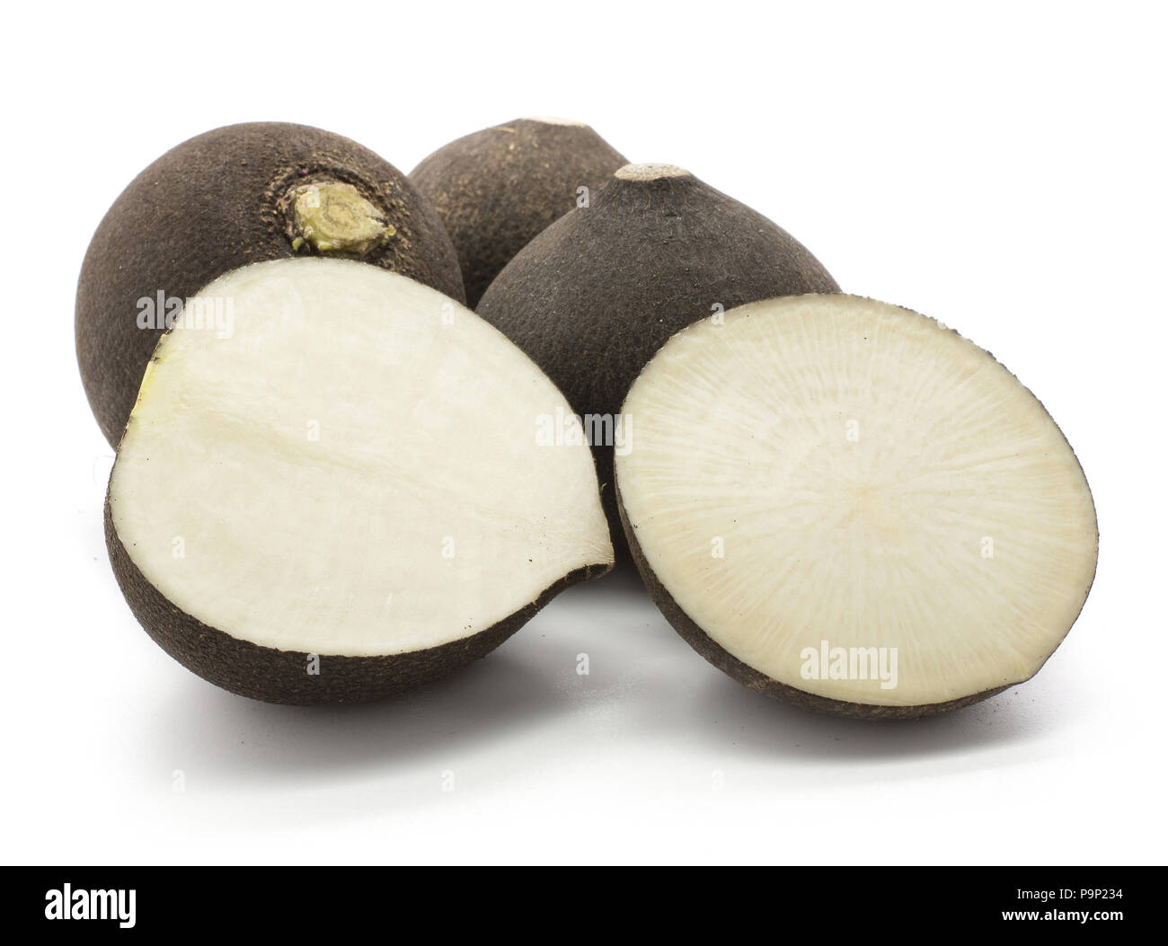 Black radish set isolated on white background three fresh whole bulbs ...