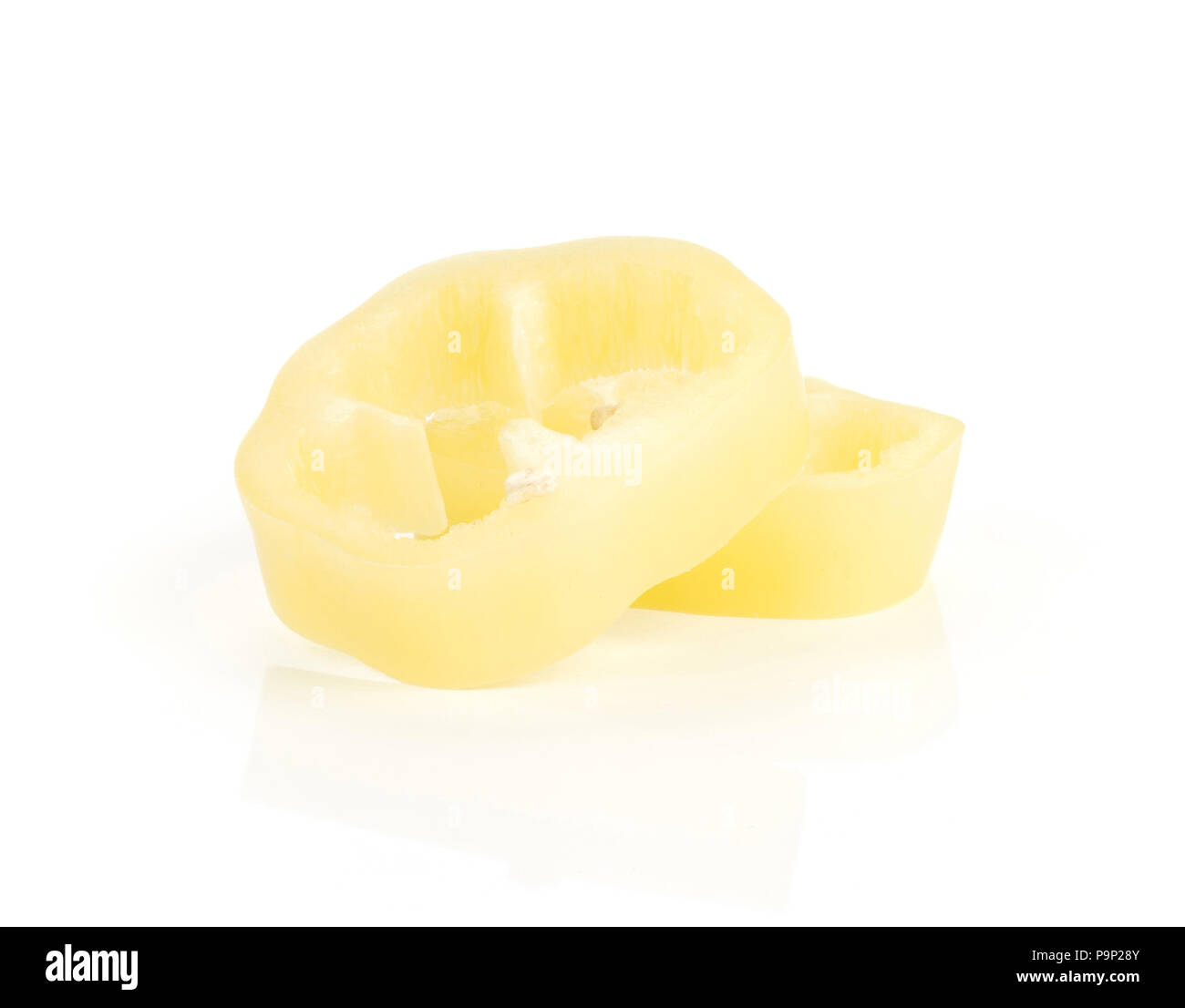 Two white paprika slices (Hungarian sweet pepper) isolated on white ...