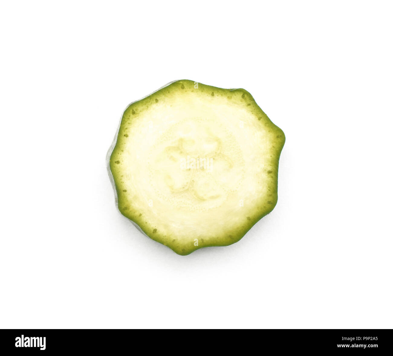 One green zucchini round slice top view isolated on white background ...