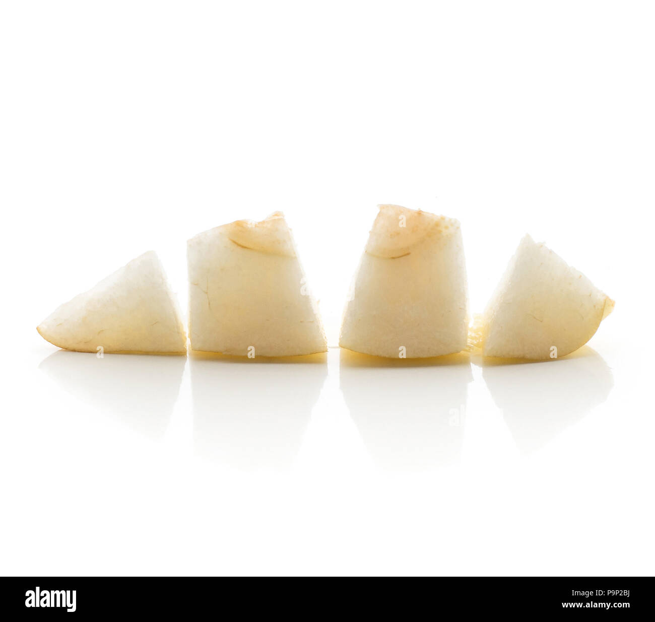 Nashi pear slice cut in four pieces (Russet pear) isolated on white ...