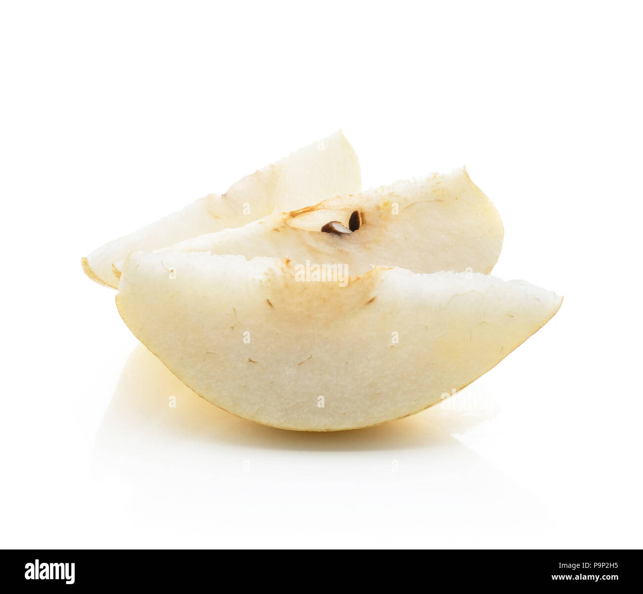 Three Nashi pear slices (Russet pear) isolated on white background ...