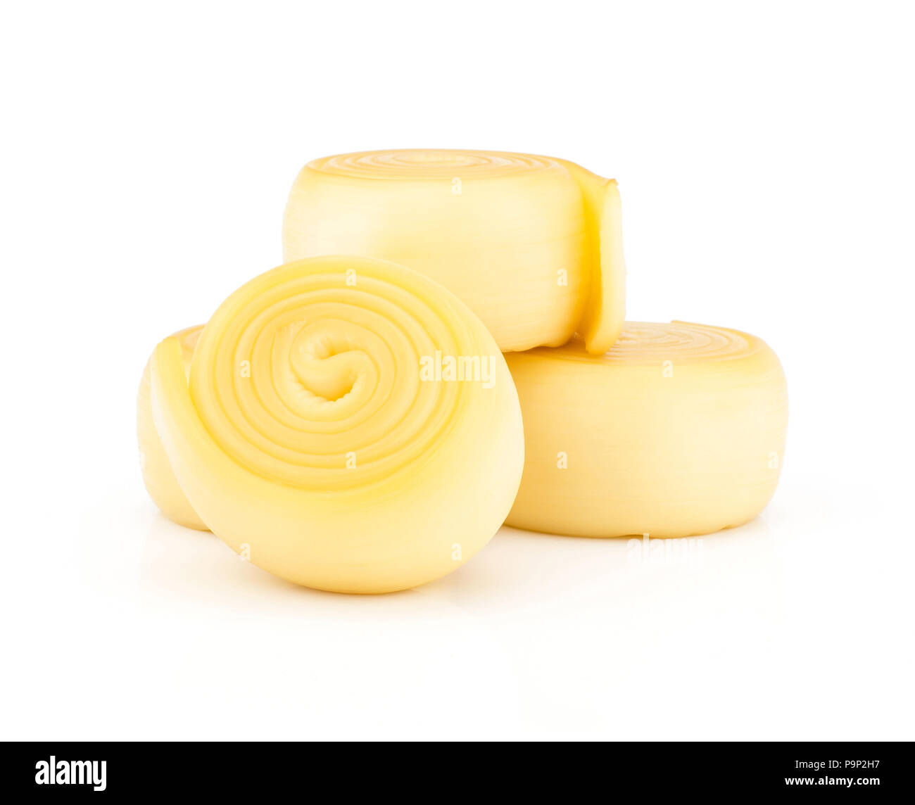 Slovak smoked cheese isolated on white background four pieces Stock ...