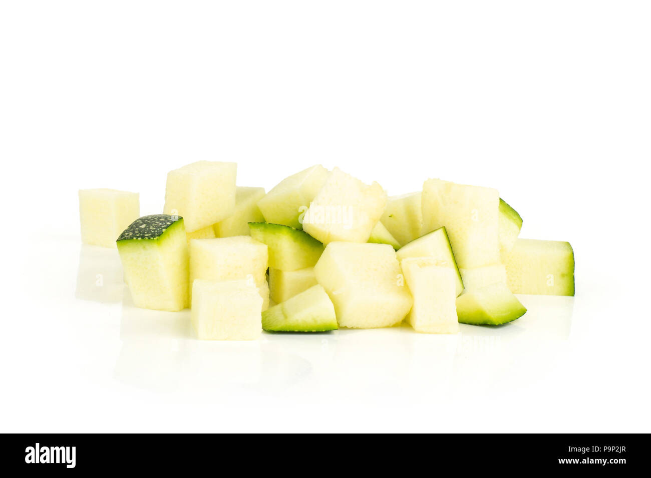 Chopped round zucchini isolated on white background fresh summer squash ...