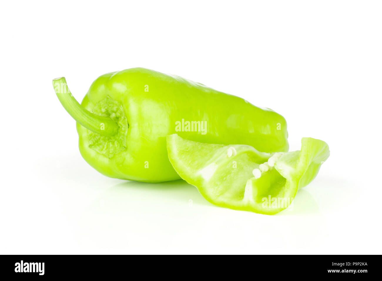 Group of one whole one piece of light green bell pepper isolated on ...