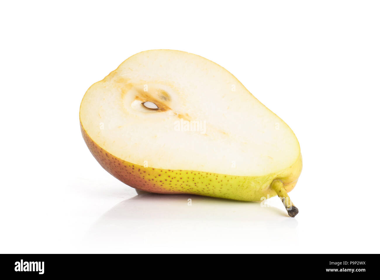 One half of fresh red pear forelle variety isolated on white Stock ...