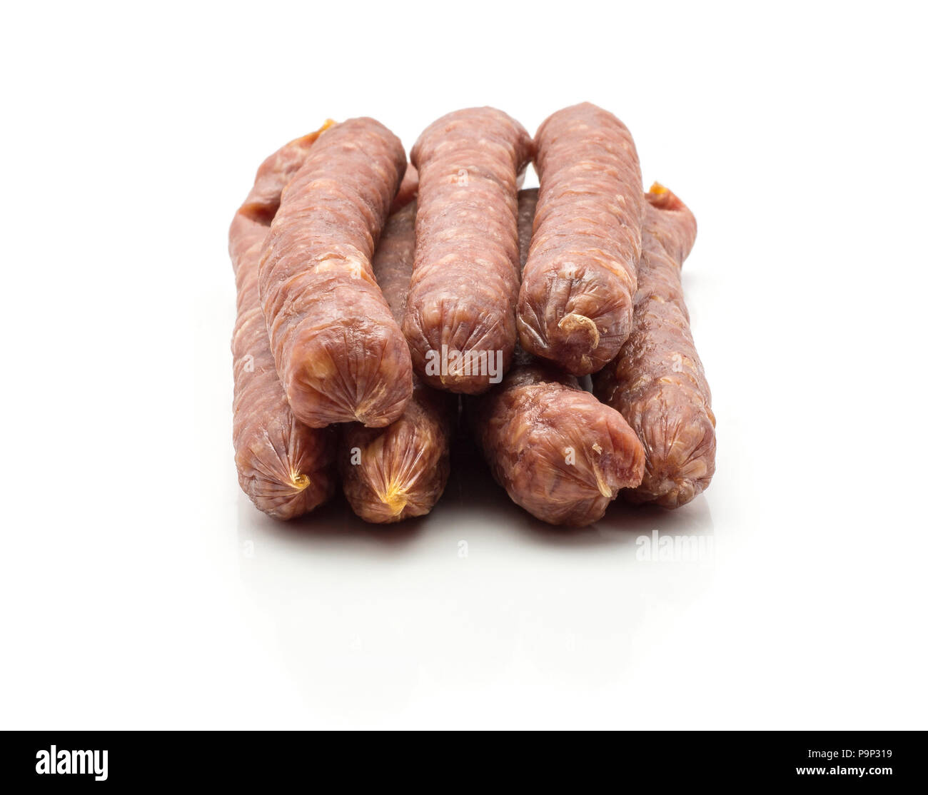 Hungarian dry sausages pepperoni set isolated on white background ...