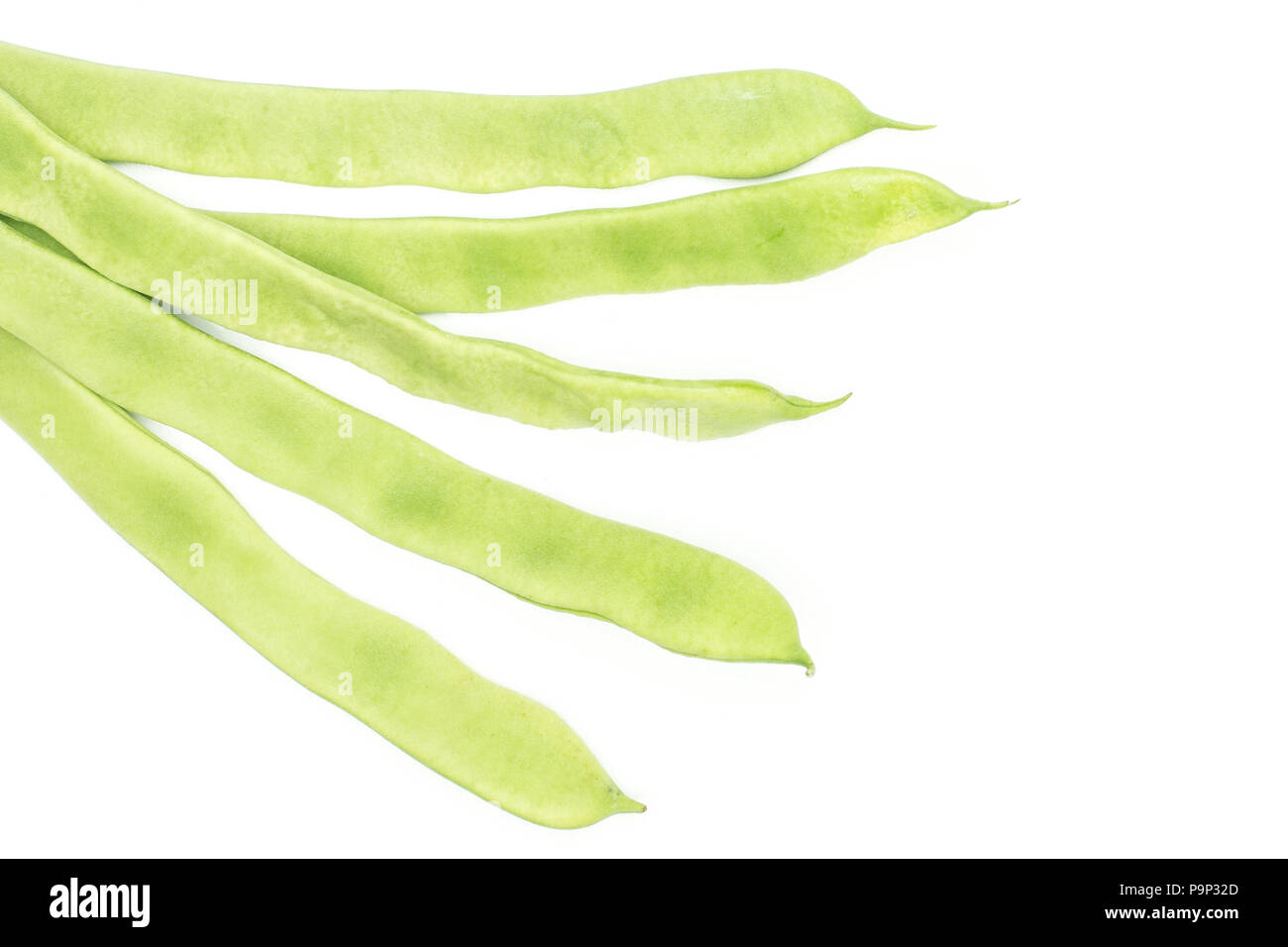 Five flat green beans top view isolated on white background Stock Photo ...