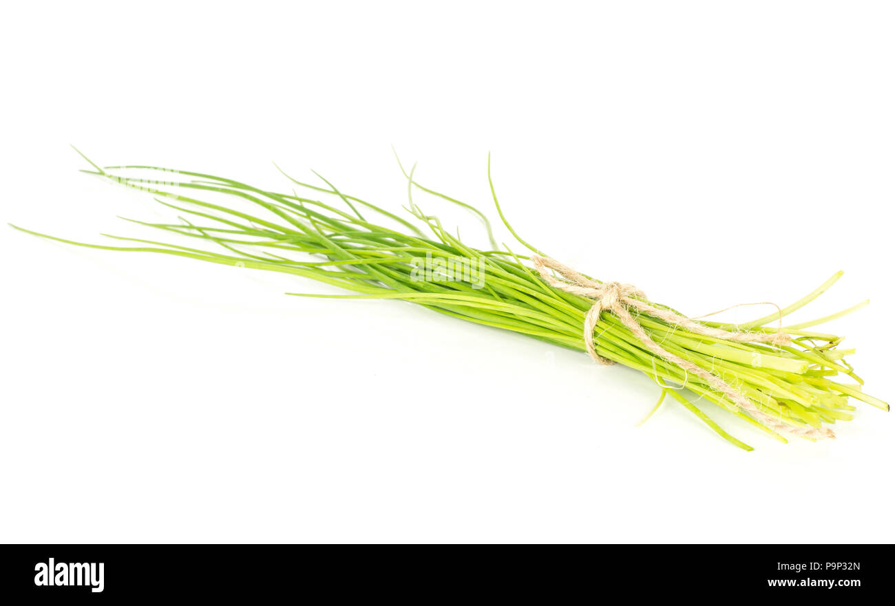 Fresh chives bunch tied by rope isolated on white background Stock ...