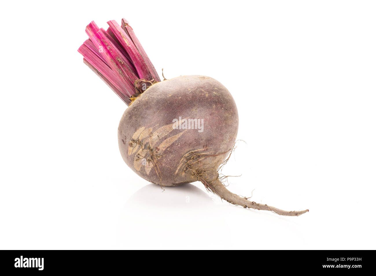 One red beet with cut tops isolated on white background one bulb Stock ...