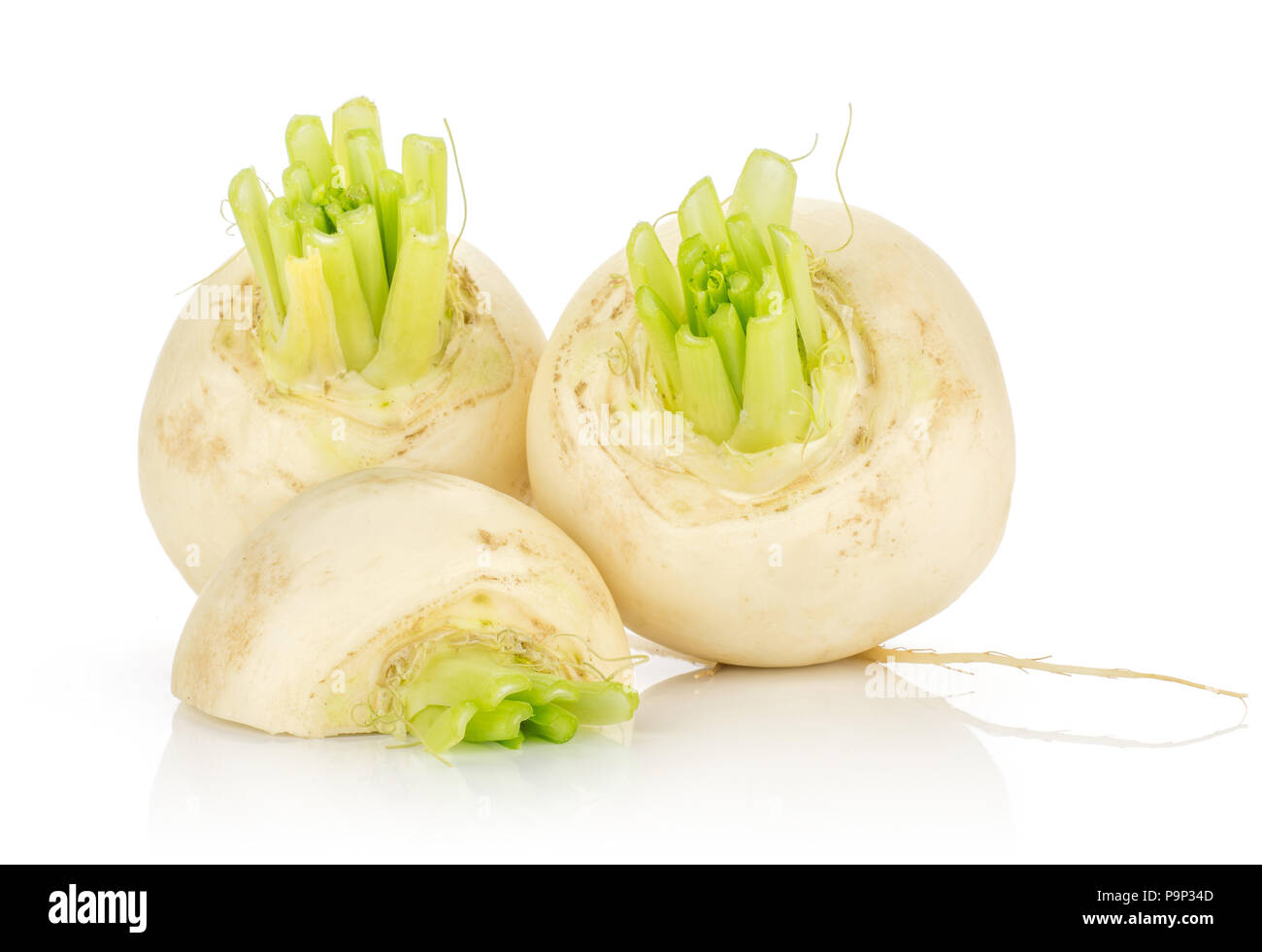 White radish set two bulbs one half isolated on white background Stock ...
