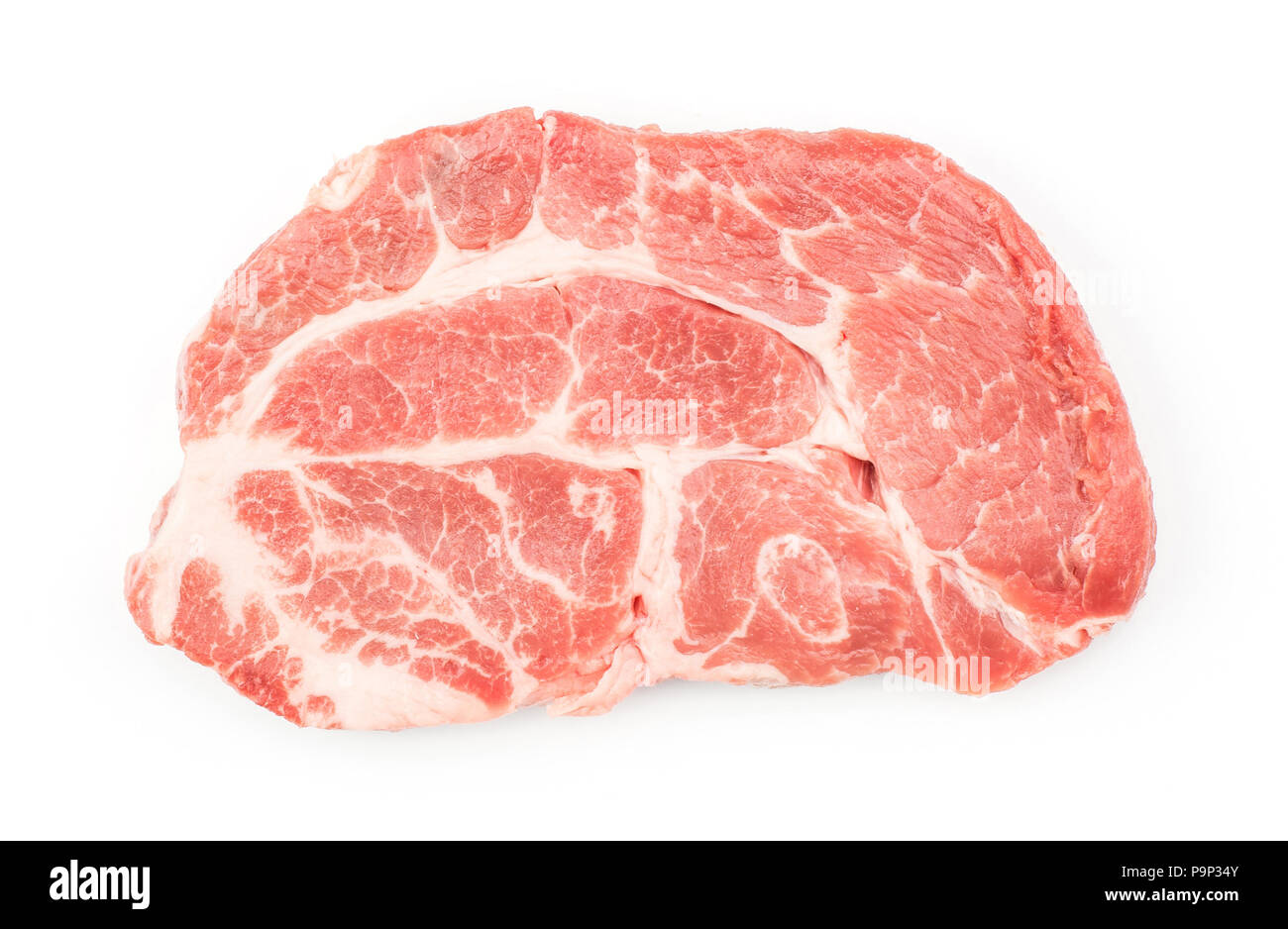 Raw pork neck meat cut top view isolated on white background fresh one ...