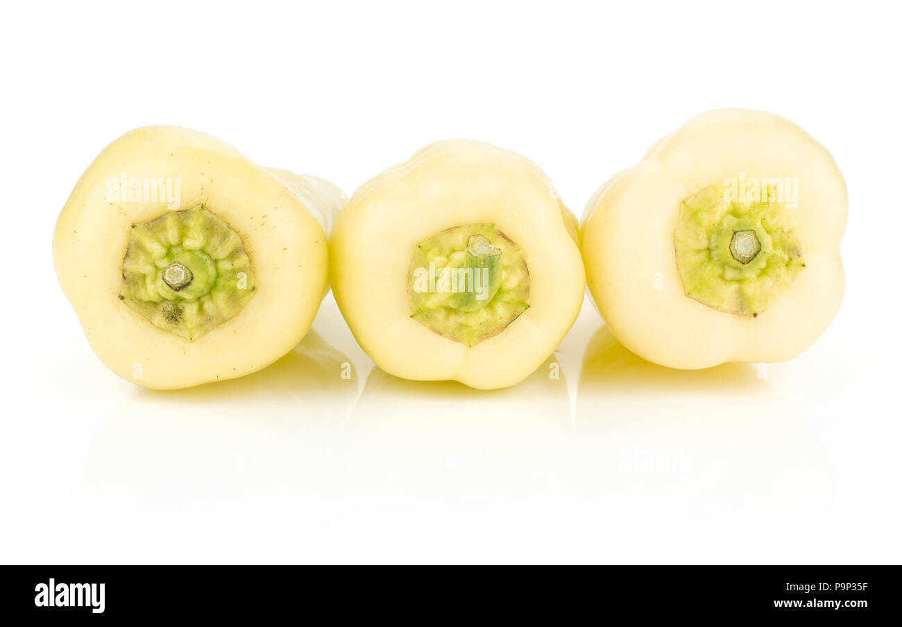 Three white paprika (Hungarian sweet peppers) isolated on white ...