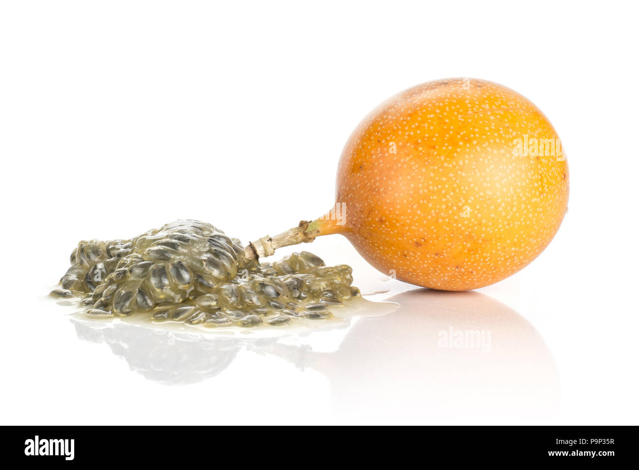 Giant grenadilla set one whole with juicy flesh isolated on white ...