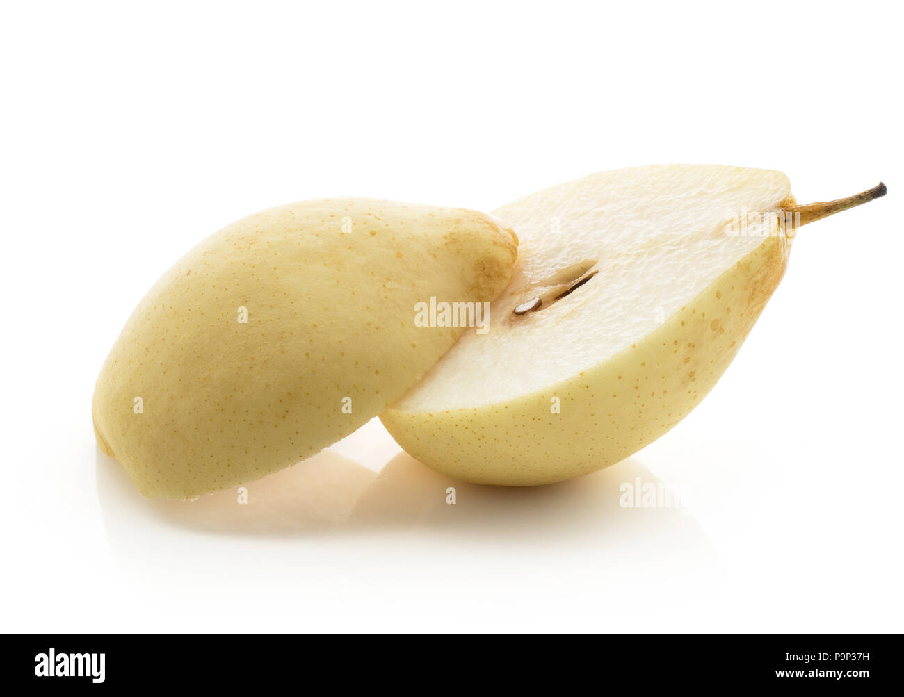 Sliced Nashi pear two halves (Russet pear) isolated on white background ...