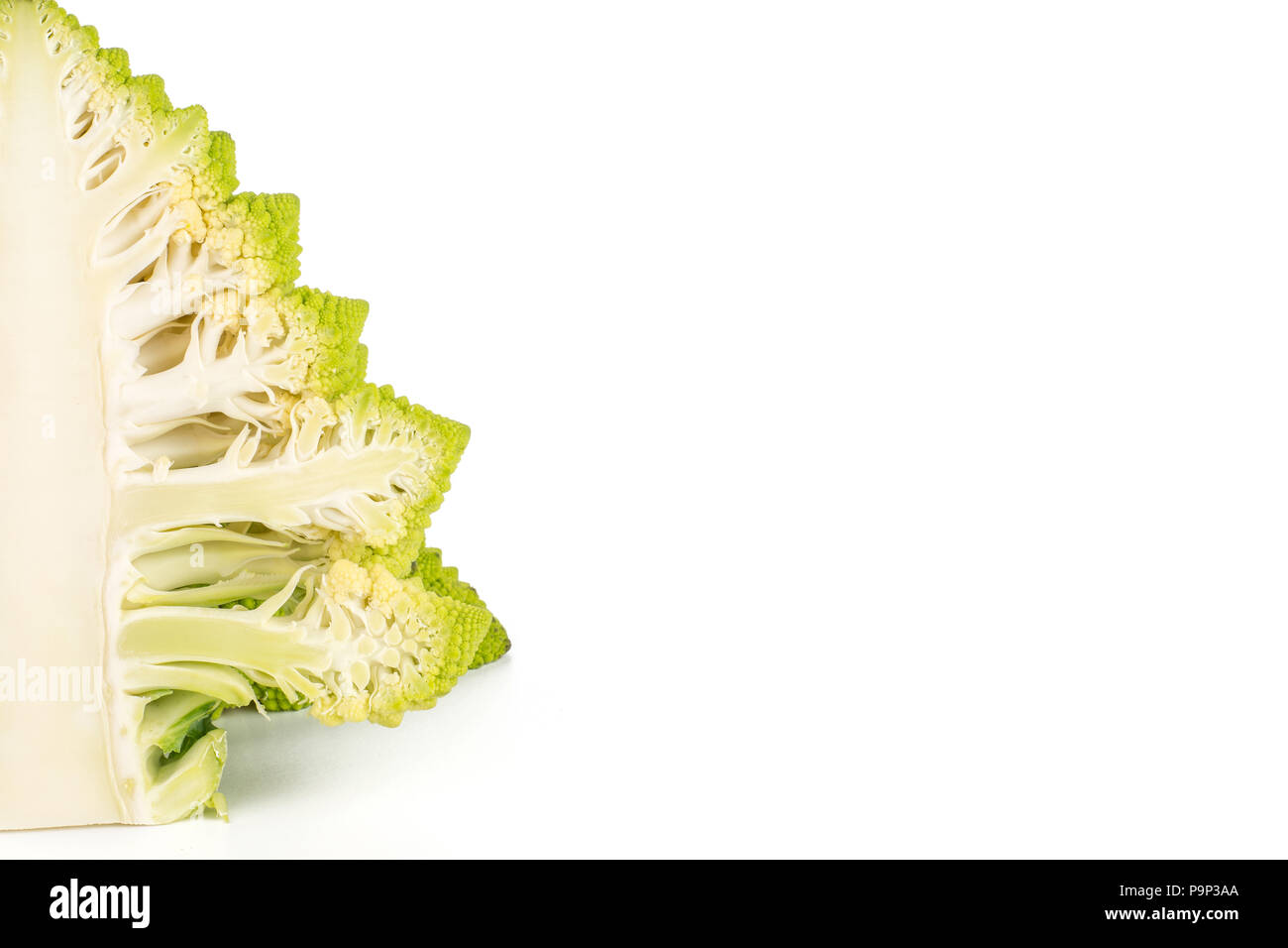 Green Romanesco cauliflower one section half isolated on white ...