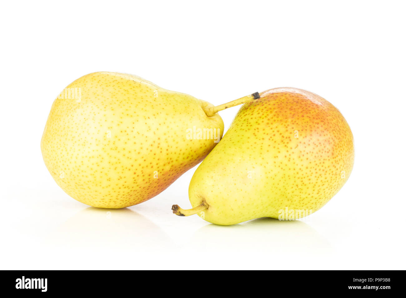 Group of two whole fresh red pear forelle variety isolated on white ...