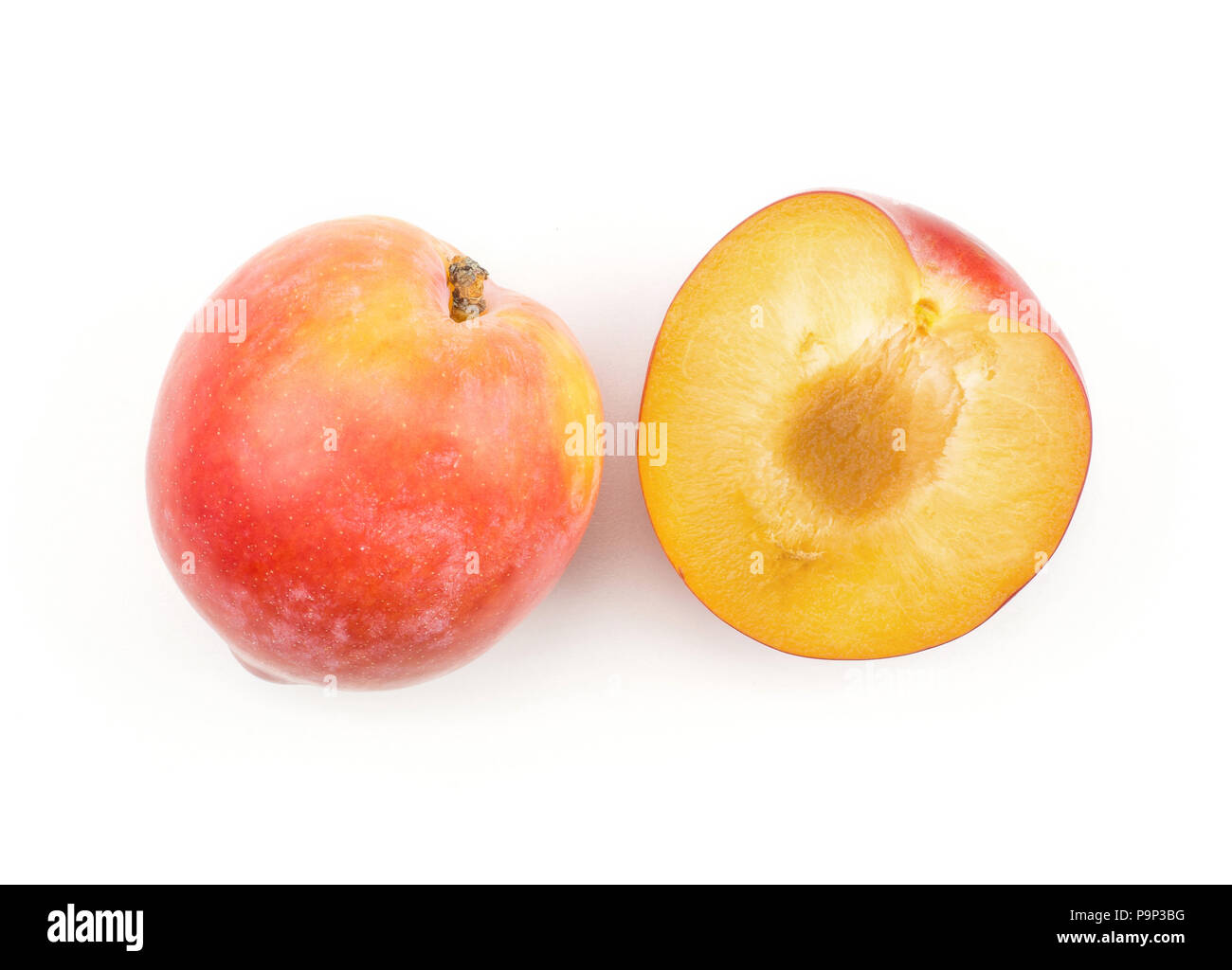 Plum red orange and one half top view isolated on white background ...