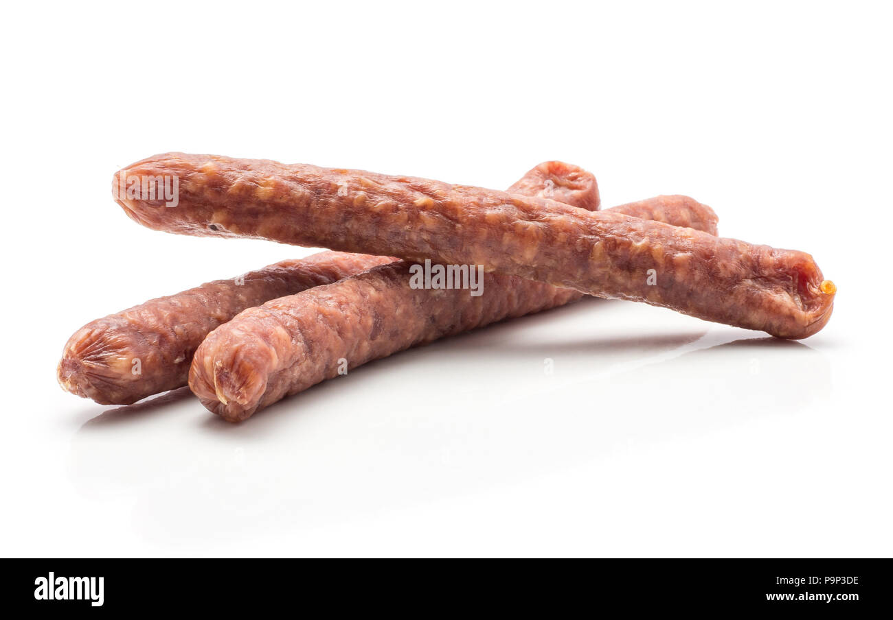 Three Hungarian dry sausages pepperoni isolated on white background ...