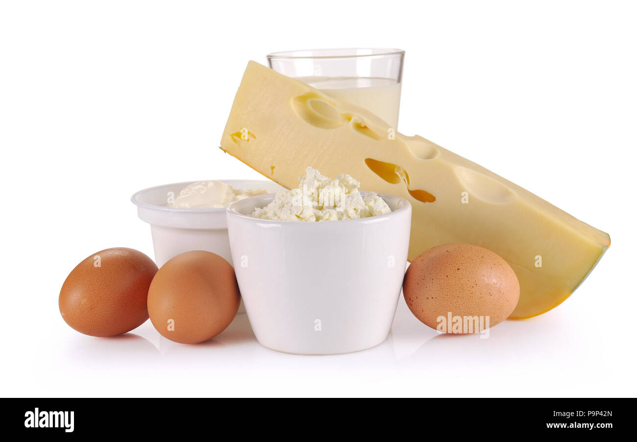 Milk cheese yogurt eggs Cut Out Stock Images & Pictures - Alamy