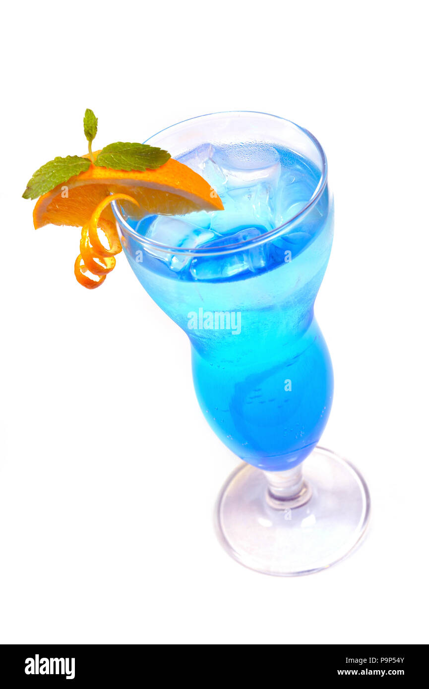 blue cocktail with ice and orange isolated Stock Photo - Alamy