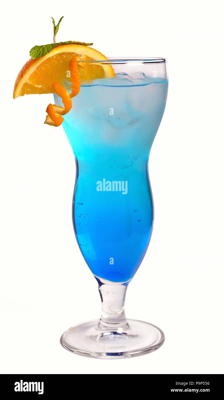 blue cocktail with ice and orange isolated Stock Photo - Alamy