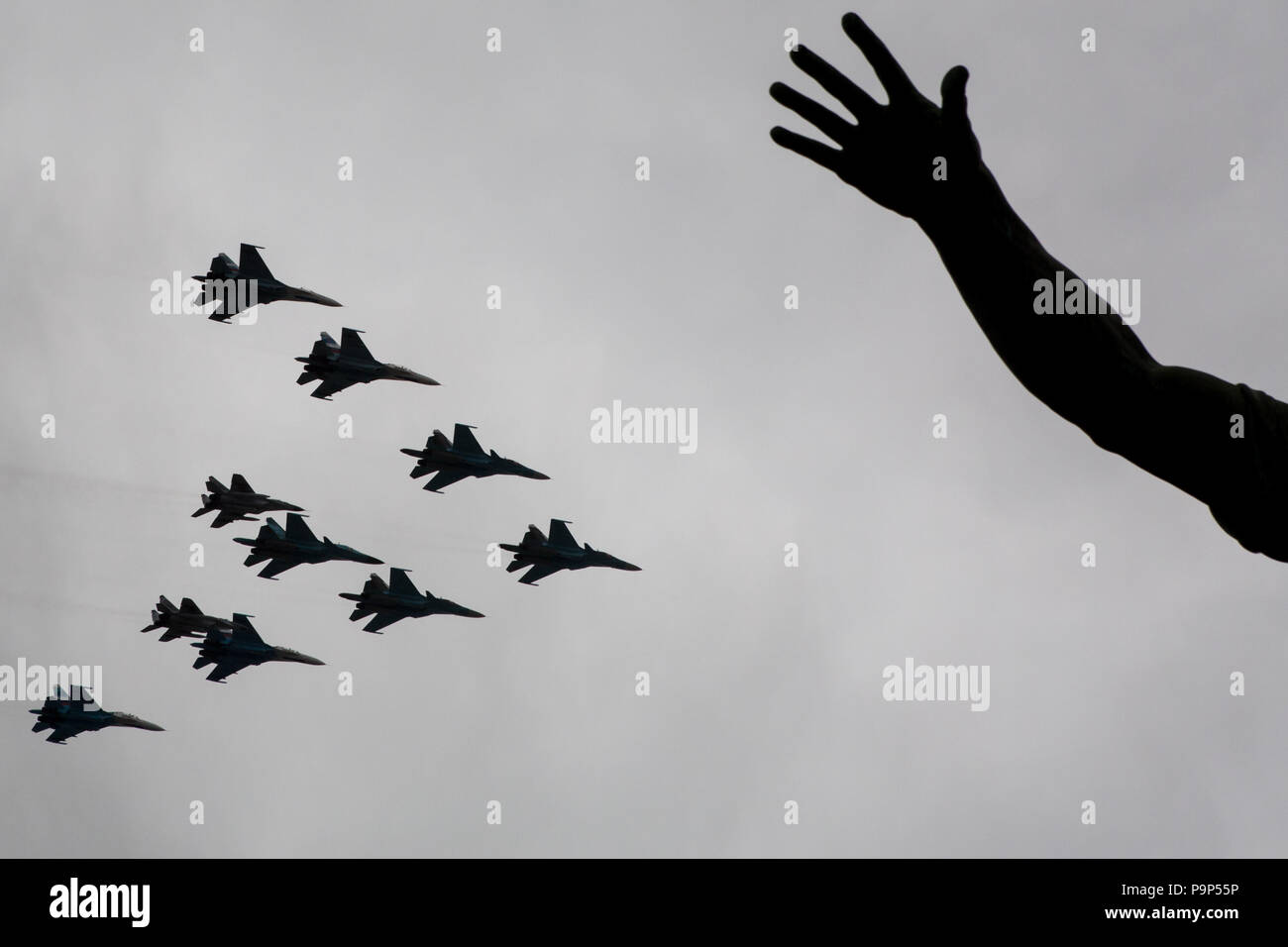 A group of Russian Air Force jet fighters takes part in a Victory Day ...