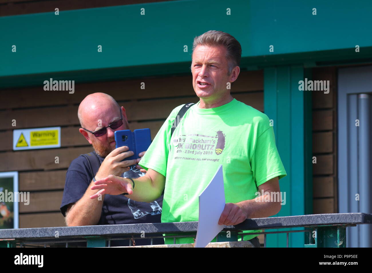 Chris Packham gives a speech during a visit to RSPB Fairburn Ings on ...