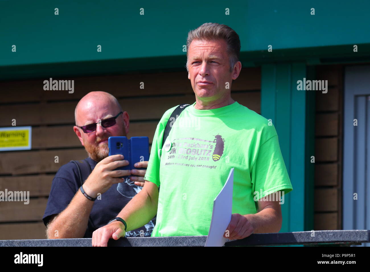 Chris Packham gives a speech during a visit to RSPB Fairburn Ings on ...