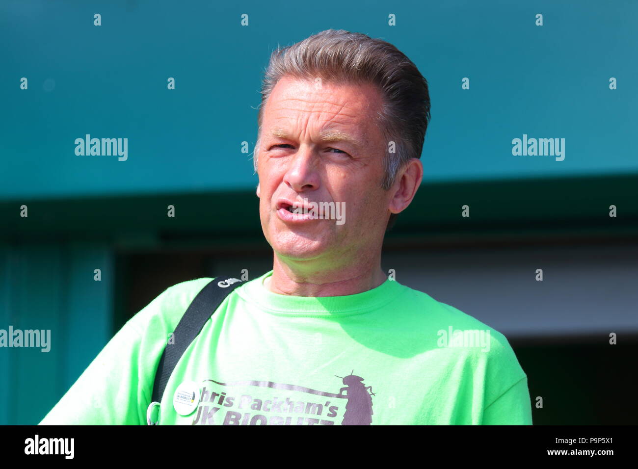 Chris Packham gives a speech during a visit to RSPB Fairburn Ings on ...