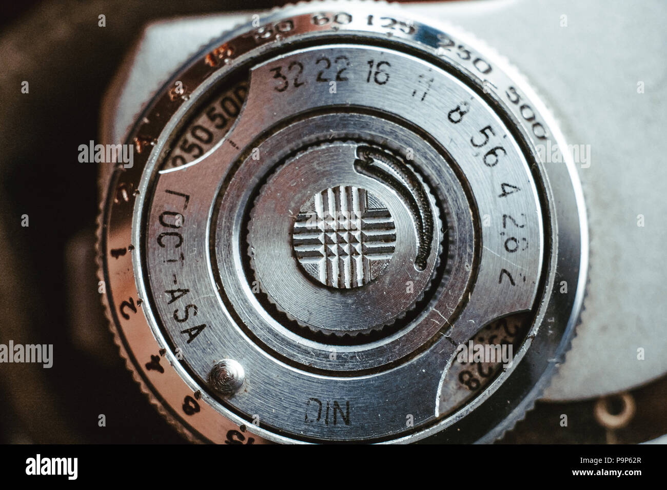 Dusty Old Soviet camera close-up macro details Stock Photo - Alamy