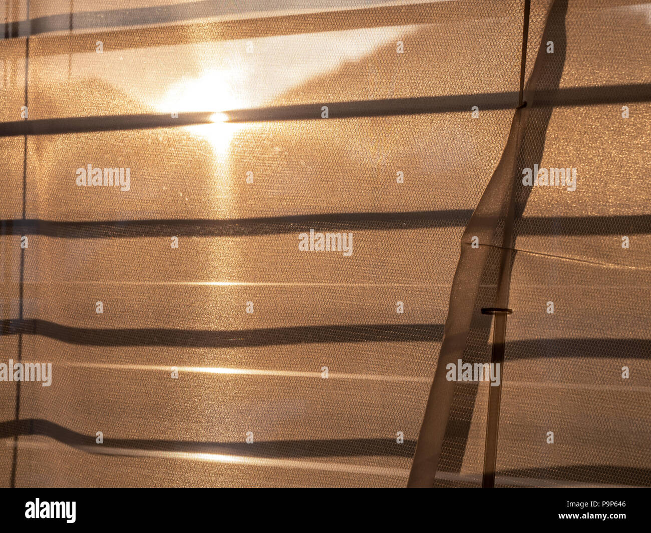 sun shining through roller blinds and curtain during golden hour Stock ...