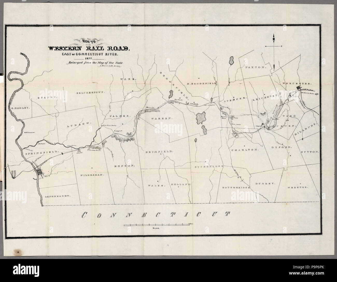 18 1837 Western Railroad map, Worcester to Springfield Stock Photo - Alamy