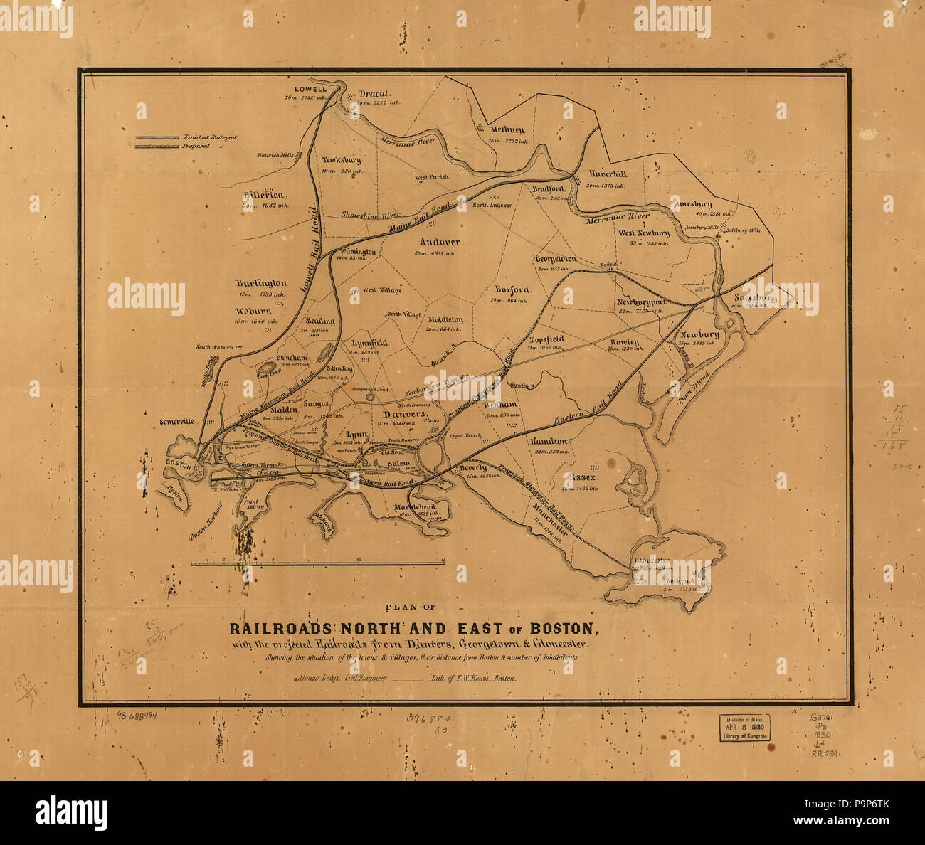 Map of boston 1850 hi-res stock photography and images - Alamy