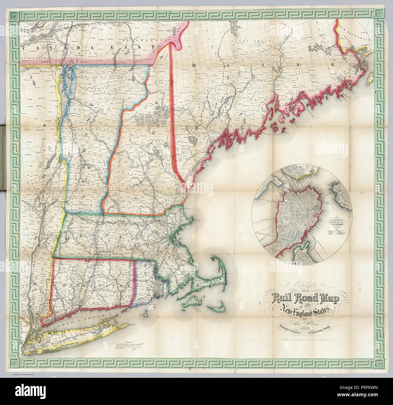 19 1855 Telegraph and Rail Road Map of the New England States Stock ...