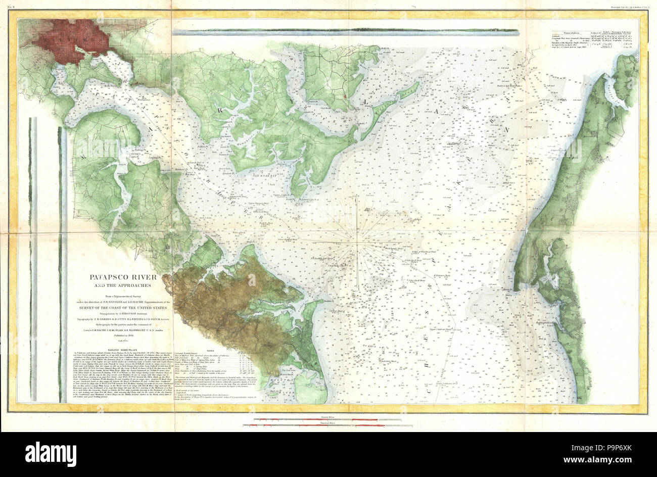 1857 u s coast survey map chart of the patapsco river hi-res stock ...