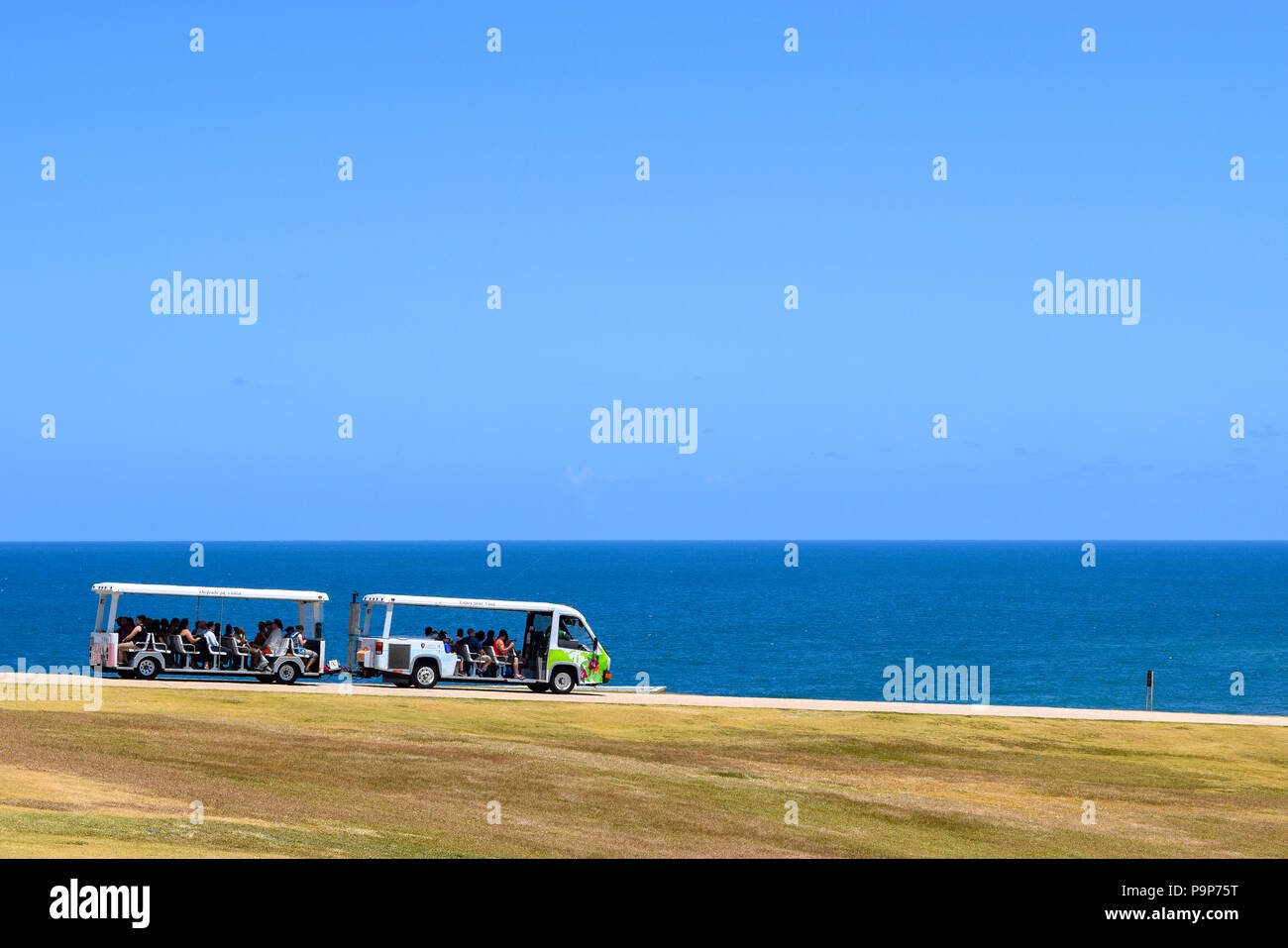 San Juan, Puerto Rico - April 02 2014: Trolley transporting tourists ...